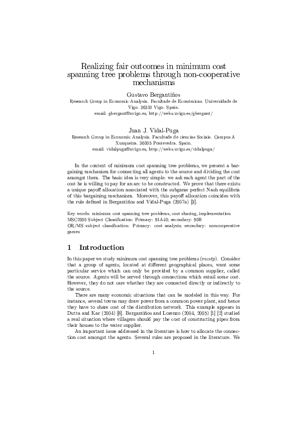 (PDF) Realizing fair outcomes in minimum cost spanning tree problems through non-cooperative ...