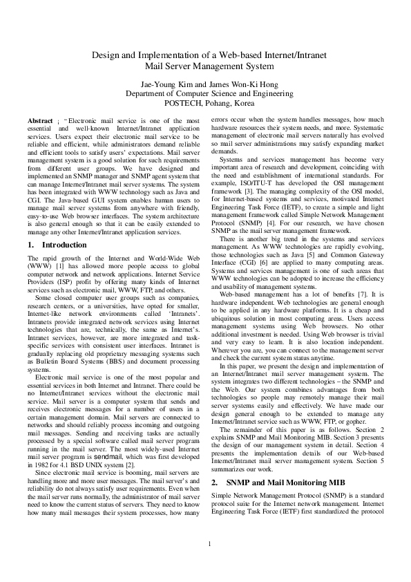 Pdf Design And Implementation Of A Web Based Internetintranet Mail Server Management System