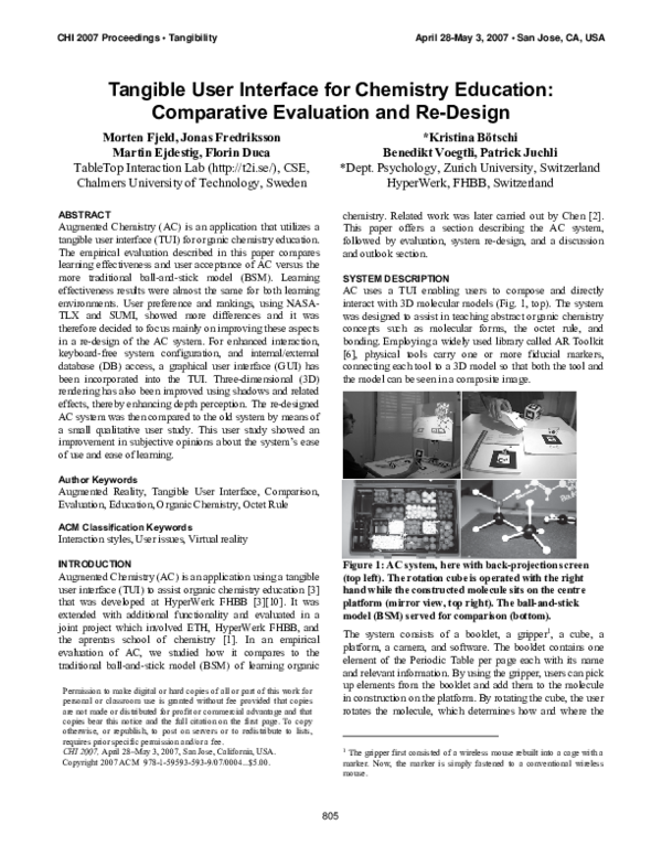 (PDF) Tangible user interface for chemistry education: comparative evaluation and re-design