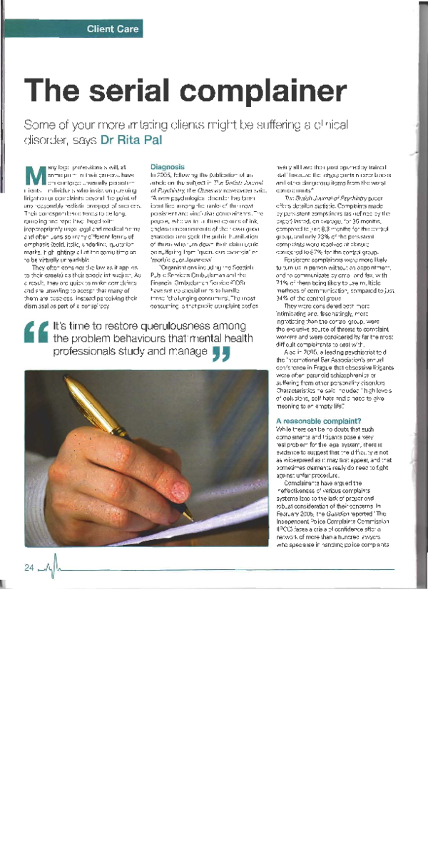 (PDF) The Serial Complainer | Dr Rita Pal - Academia.edu