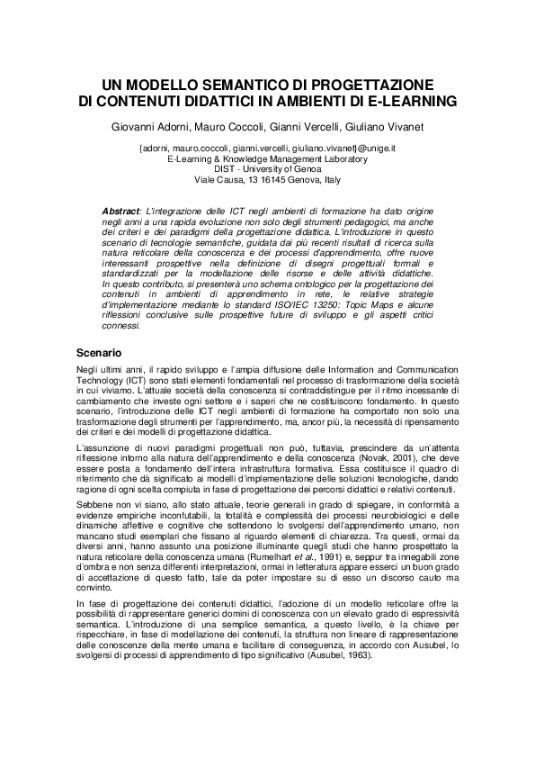 (PDF) Un modello semantico di progettazione di contenuti didattici in ...