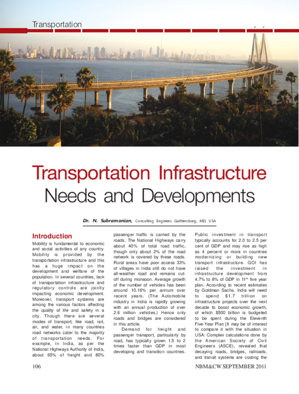 Transportation Infrastructure-Needs and Developments