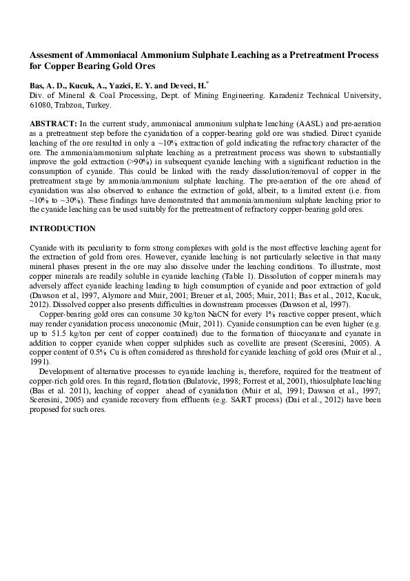 (PDF) Assesment of Ammoniacal Ammonium Sulpha te Leaching as a ...