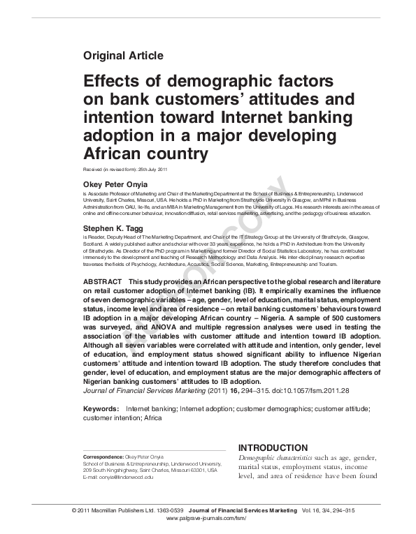 (PDF) Effects of demographic factors on bank customers' attitudes and intention toward Internet ...