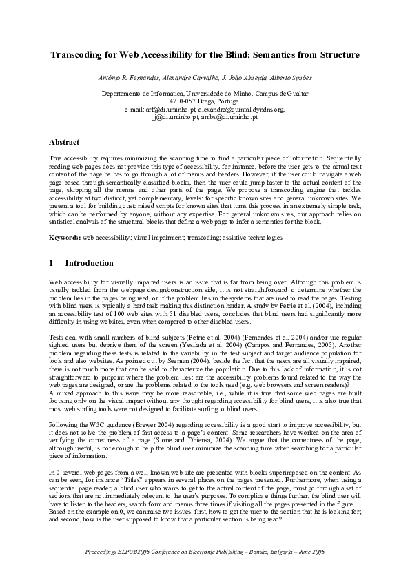 (PDF) Transcoding for Web Accessibility for the Blind: Semantics from Structure