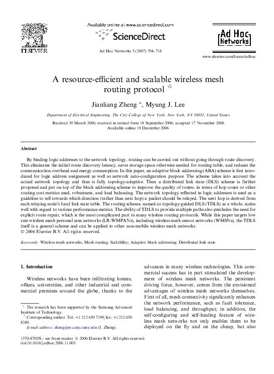 Pdf A Resource Efficient And Scalable Wireless Mesh Routing Protocol
