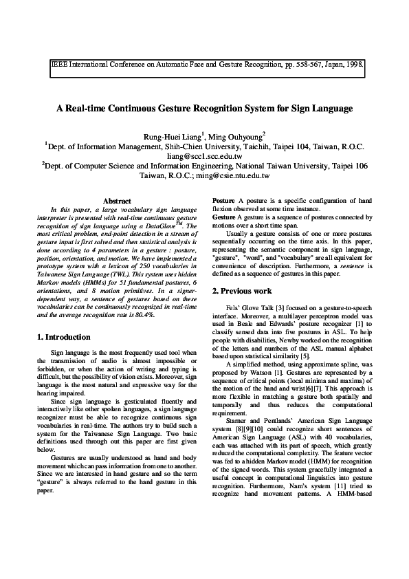(PDF) A real-time continuous gesture recognition system for sign language