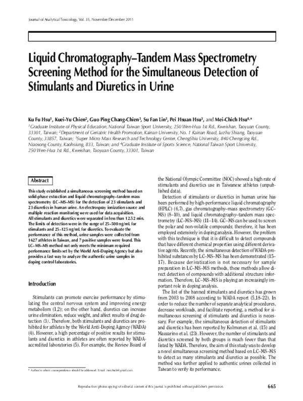 (PDF) Liquid chromatography-tandem mass spectrometry screening method for the simultaneous ...