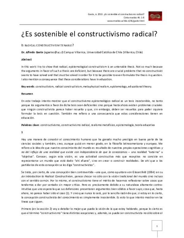 (PDF) ¿Es sostenible el constructivismo radical?