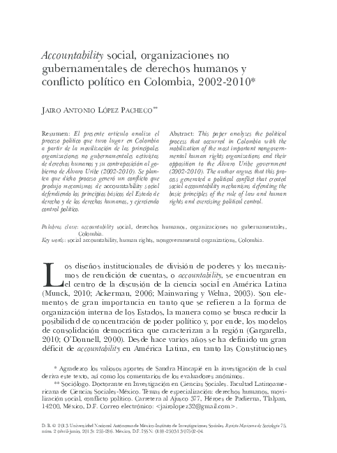 (PDF) Accountability social, organizaciones no gubernamentales de derechos humanos y conflicto ...
