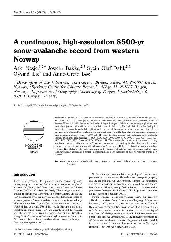 (PDF) A continuous, high-resolution 8500-yr snow-avalanche record from ...