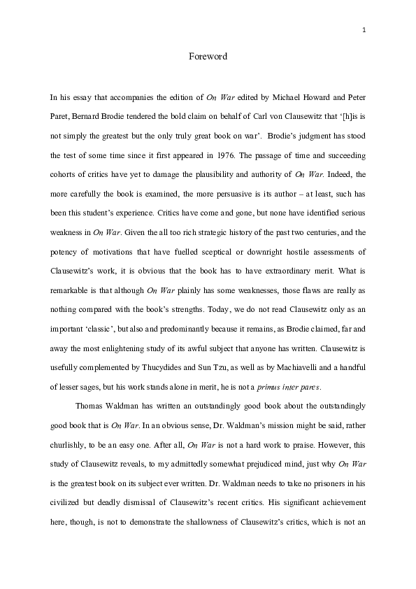 (PDF) Foreword to 'War, Clausewitz and the Trinity' by Colin S. Gray