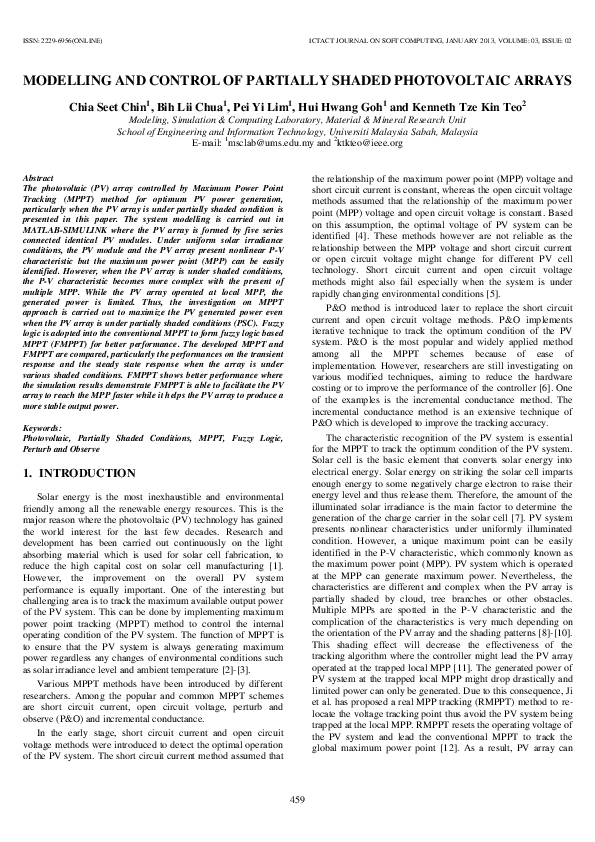 Pdf Modelling And Control Of Partially Shaded Photovoltaic Arrays