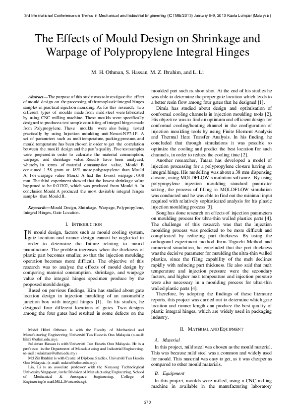 (PDF) The Effects of Mould Design on Shrinkage and Warpage of ...