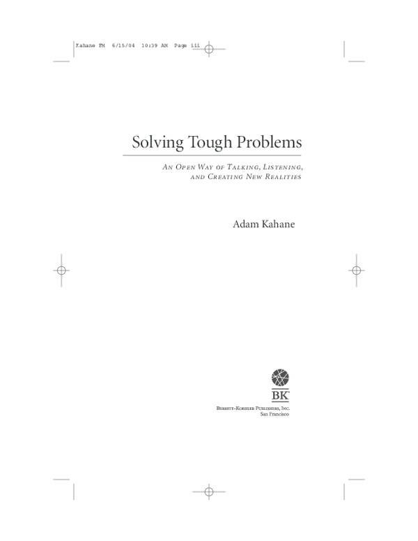 (PDF) Solving tough problems: An open way of talking, listening, and ...