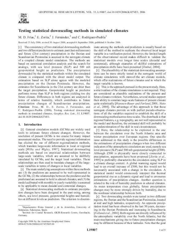Pdf Testing Statistical Downscaling Methods In Simulated Climates