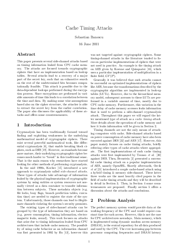 (PDF) Cache Timing Attacks