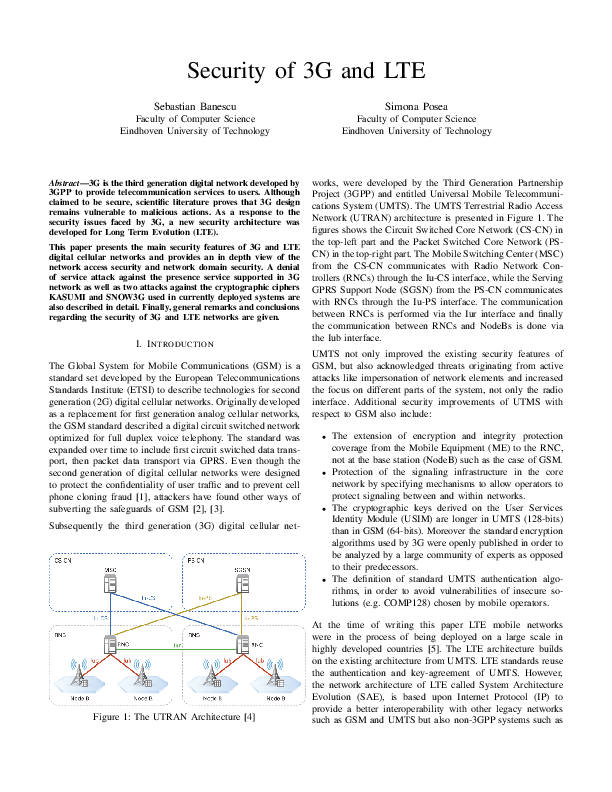 (PDF) Security of 3G and LTE