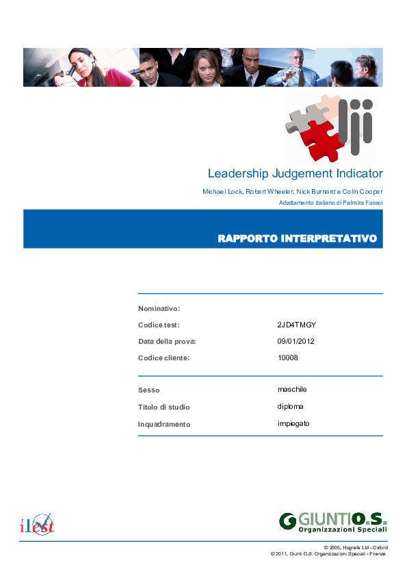 LJI – Leadership Judgement Indicator. Report interpretativo.