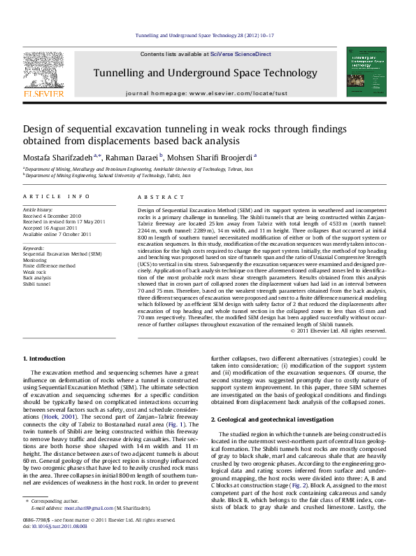 (PDF) Design of sequential excavation tunneling in weak rocks through ...