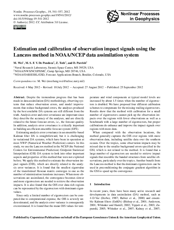 (PDF) Estimation and calibration of observation impact signals using the Lanczos method in NOAA ...