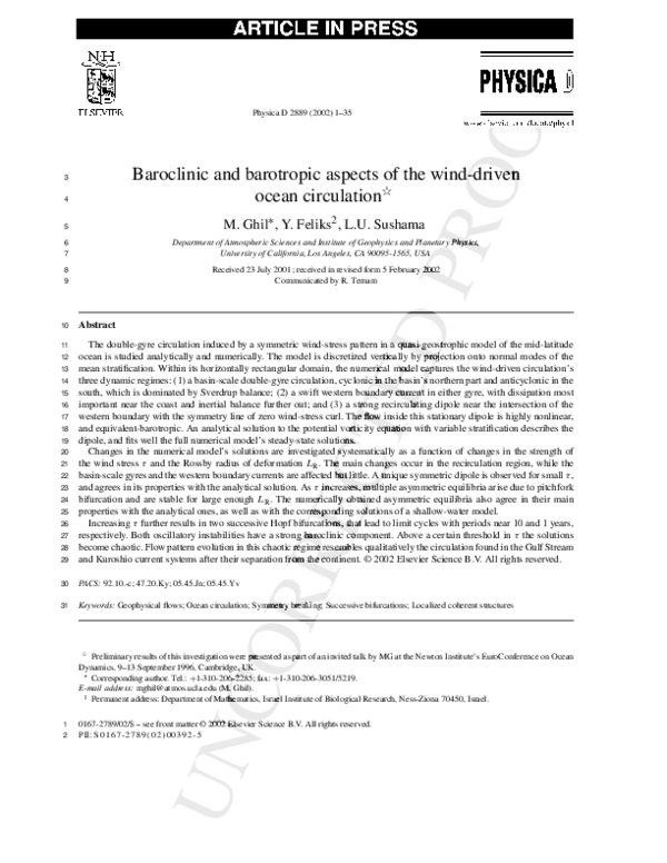 Pdf Baroclinic And Barotropic Aspects Of The Wind Driven Ocean Circulation