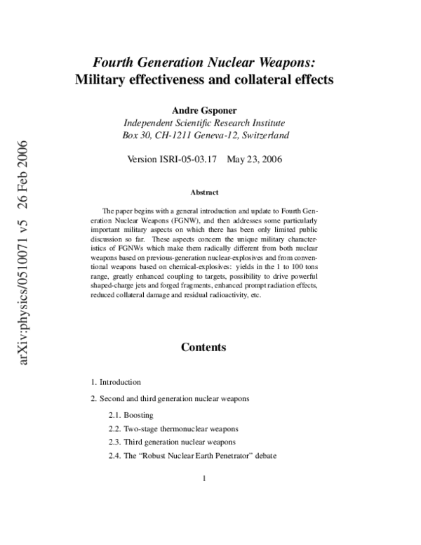 (PDF) Fourth Generation Nuclear Weapons: Military effectiveness and ...