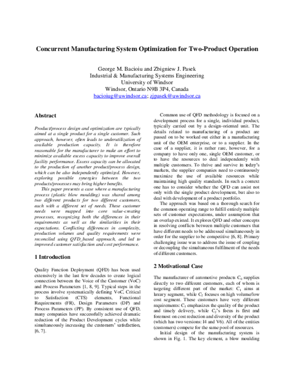 (PDF) Concurrent Manufacturing System Optimization for Two-Product ...