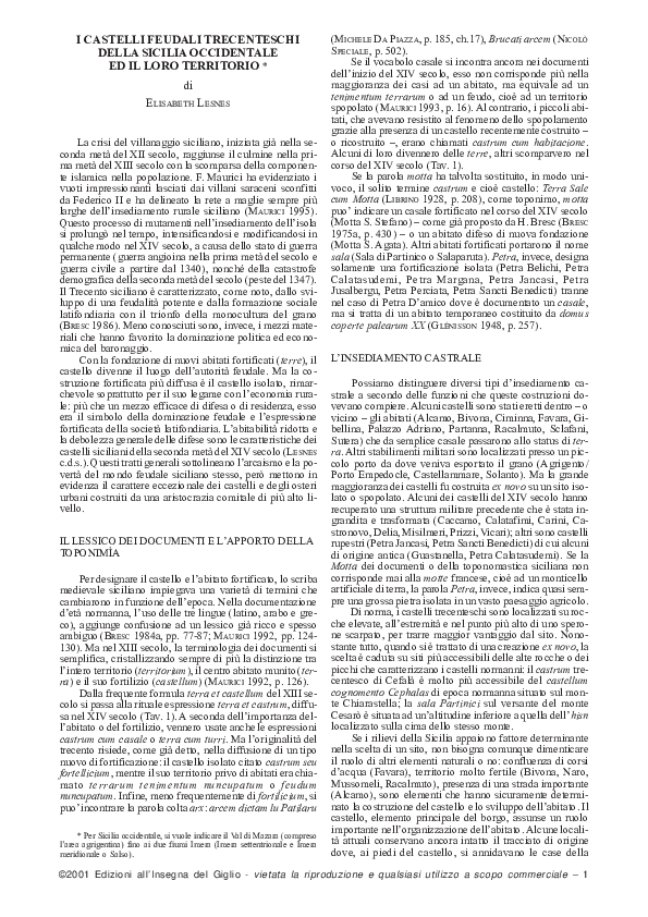 (PDF) I castelli feudali trecenteschi della Sicilia occidentale ed il ...