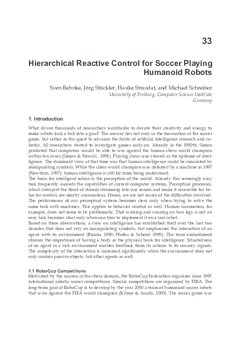 (PDF) Hierarchical Reactive Control for Soccer Playing Humanoid Robots