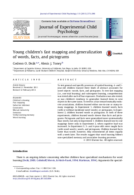 (PDF) Young children’s fast mapping and generalization of words, facts ...