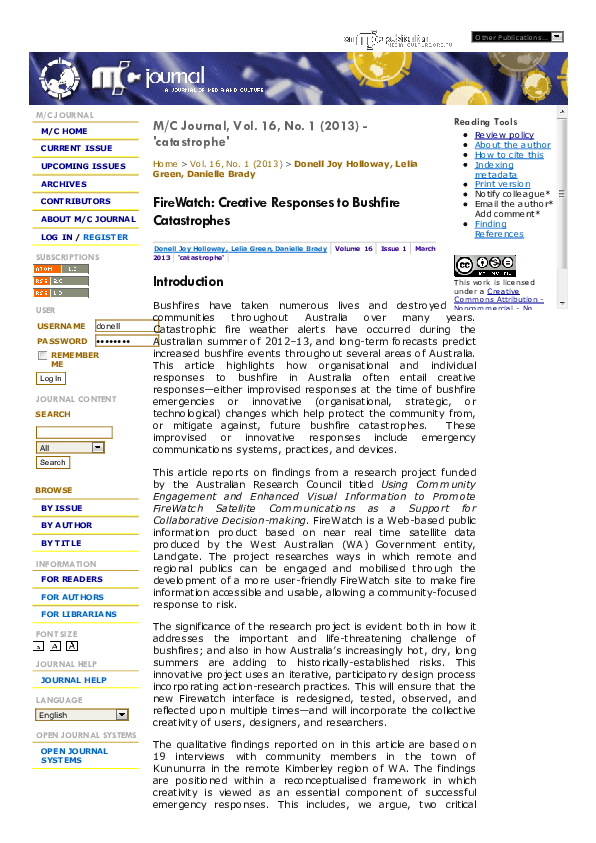(PDF) FireWatch: Creative responses to bushfire catastrophes