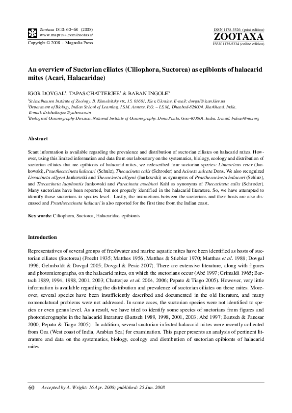 (PDF) An overview of Suctorian ciliates (Ciliophora, Suctorea) as ...