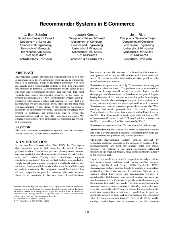 (PDF) Recommender systems in e-commerce