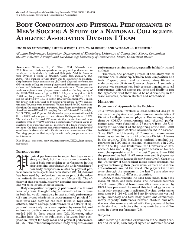 (PDF) Body Composition and Physical Performance in Men's Soccer: Astudy ...