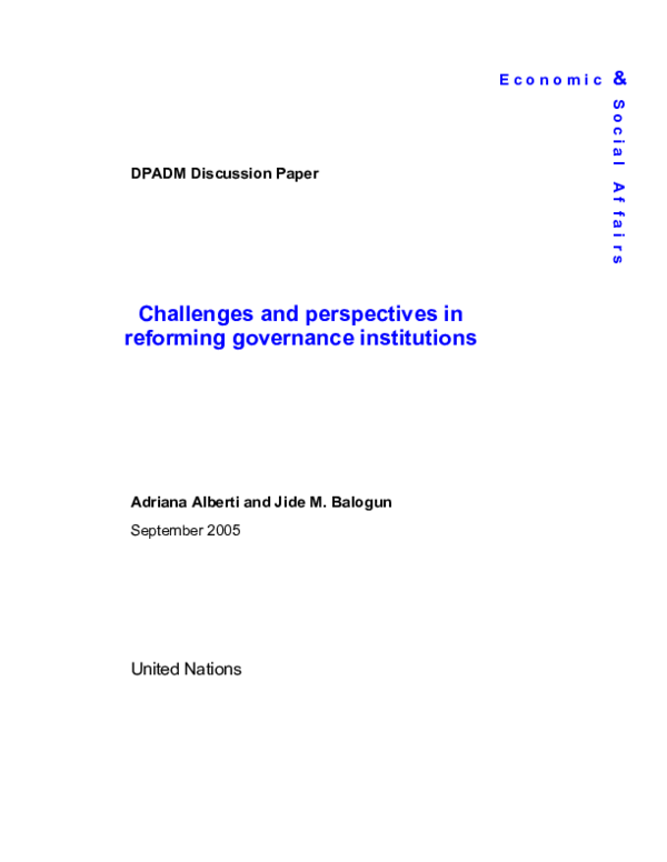 (PDF) Challenges and perspectives in reforming governance institutions ...