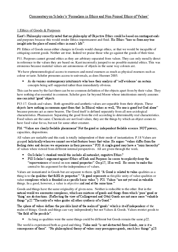 (DOC) A Thorough Summary of Max Scheler's 'Formalism in Ethics & Non ...