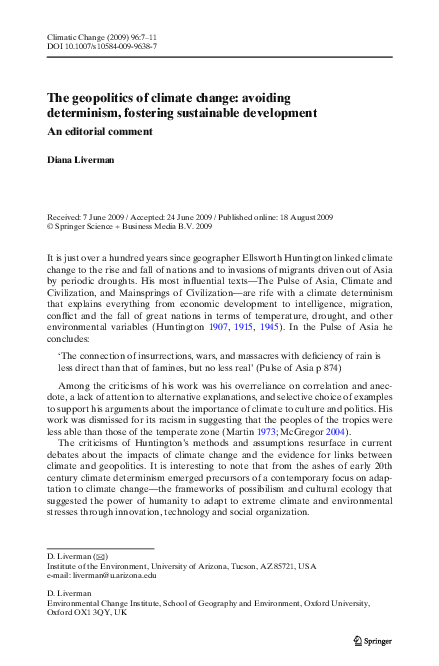 (PDF) The geopolitics of climate change: avoiding determinism ...