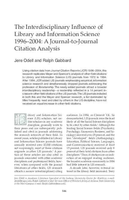(PDF) The Interdisciplinary Influence of Library and Information ...