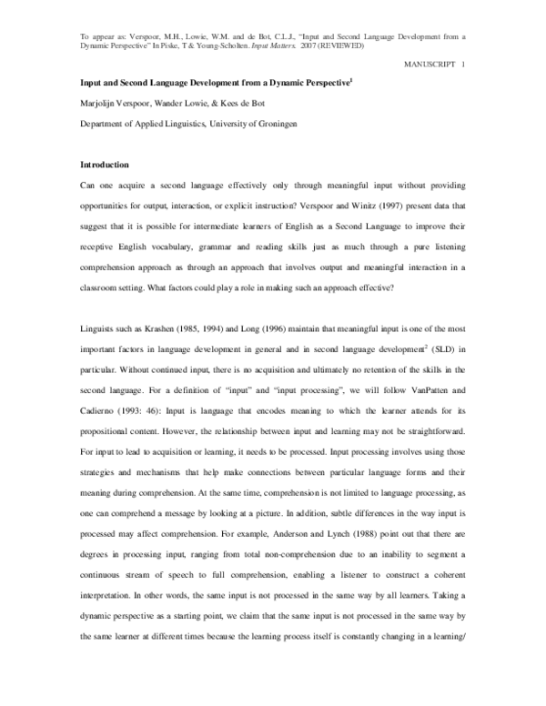 (PDF) Input and second language development from a dynamic perspective