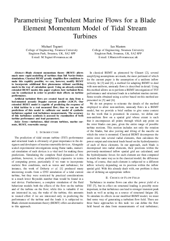 (PDF) Parametrising Turbulent Marine Flows for a Blade Element Momentum Model of Tidal Stream ...