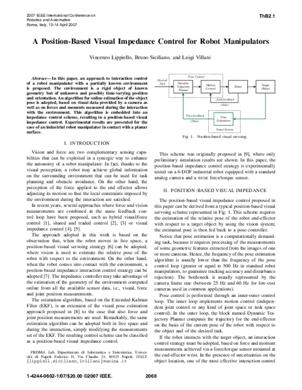 Pdf A Position Based Visual Impedance Control For Robot Manipulators