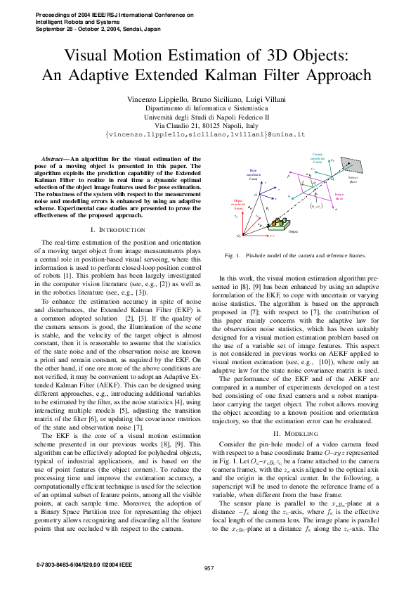 Pdf Visual Motion Estimation Of 3d Objects An Adaptive Extended