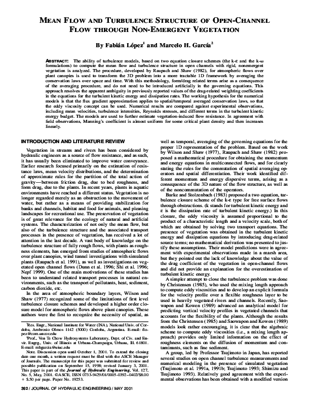 (PDF) Mean flow and turbulence structure of open-channel flow through non-emergent vegetation