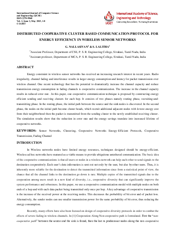 Pdf Distributed Cooperative Cluster Based Communication Protocol For