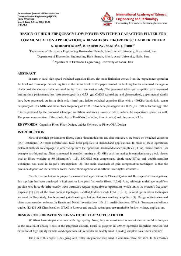 (PDF) Design of High Frequency Low Power Switched Capacitor Filter for ...
