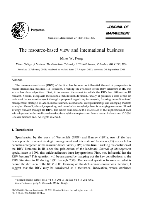 (PDF) The resource-based view and international business