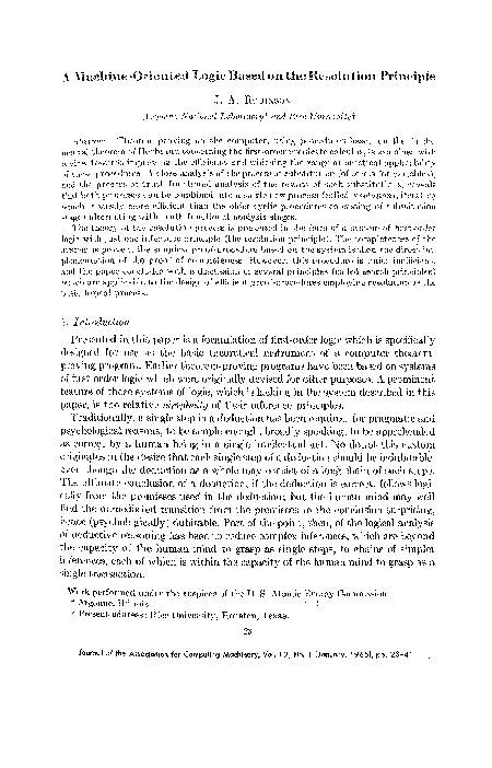 Pdf A Machine Oriented Logic Based On The Resolution Principle