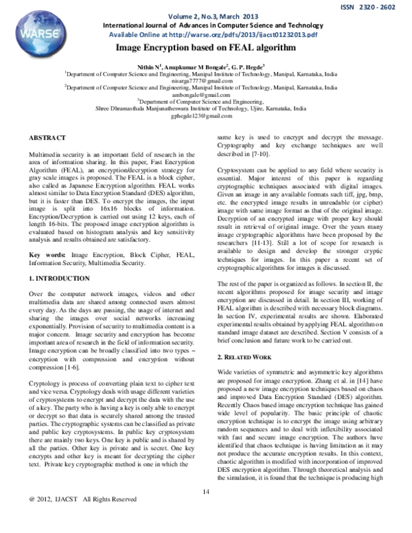 Pdf Feal Based Image Encryption Technique