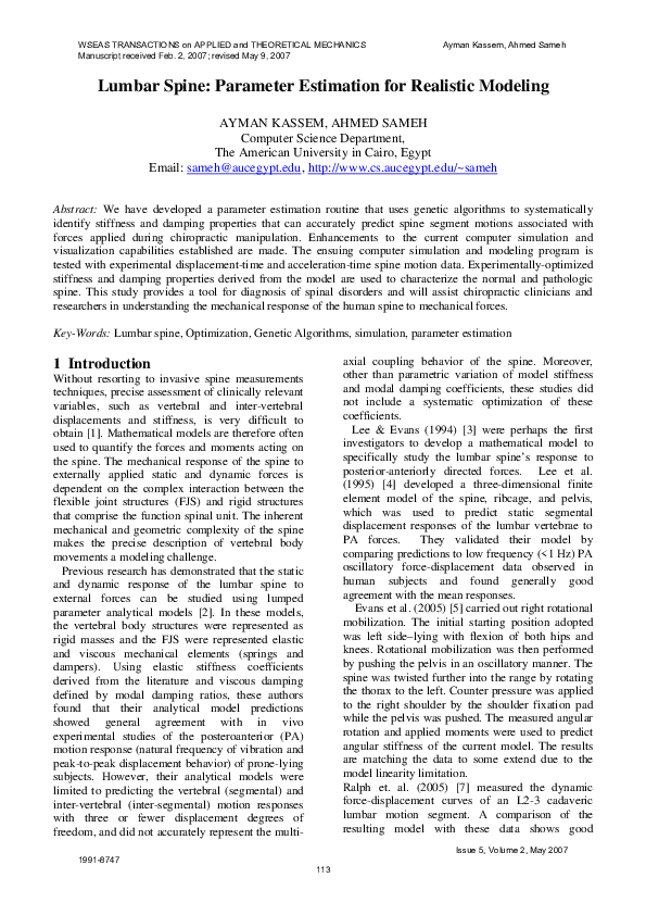 (PDF) Lumbar Spine: Parameter Estimation for Realistic Modeling (PDF) Lumbar Spine: Parameter Estimation for Realistic Modeling